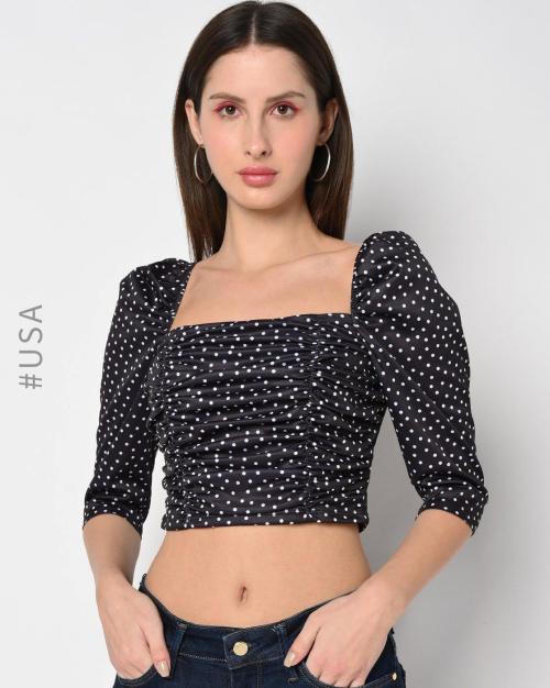 Buy Polka-Dot Print Ruched Crop Top Online at Best Prices in India ...