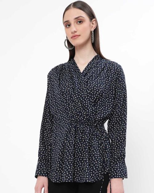 Floral Print V-neck Wrap Top - JioMart