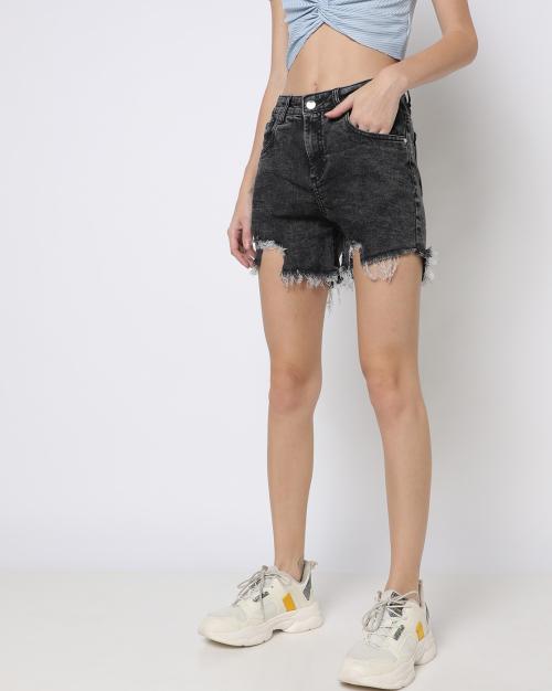Buy Denim Shorts with Frayed Hem Online at Best Prices in India - JioMart.