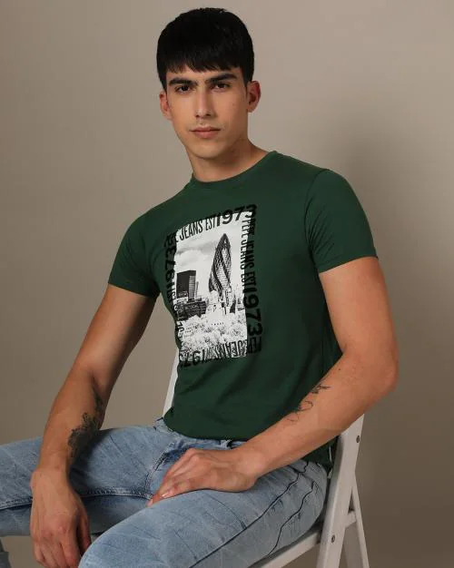 Buy Graphic Print Slim Fit Crew-Neck T-Shirt Online at Best Prices in ...
