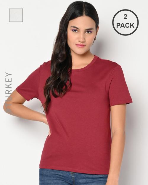 Buy Pack of 2 Crew-Neck Cotton T-Shirts Online at Best Prices in India ...