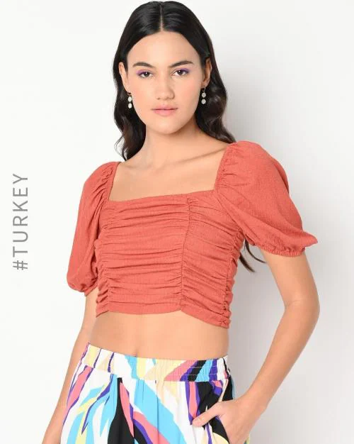 Buy Ruched Square-Neck Crop Top Online at Best Prices in India - JioMart.