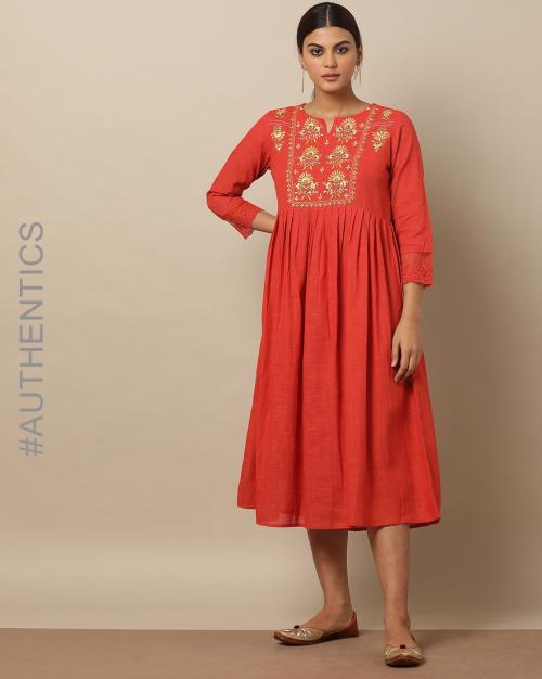 Buy Embroidered Dobby A-Line Dress Online at Best Prices in India ...