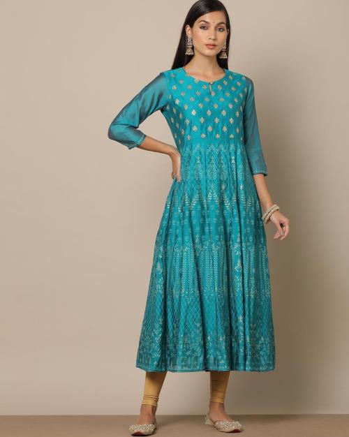 Buy Foil Print Anarkali Kurta with Embroidery Online at Best Prices in India - JioMart.