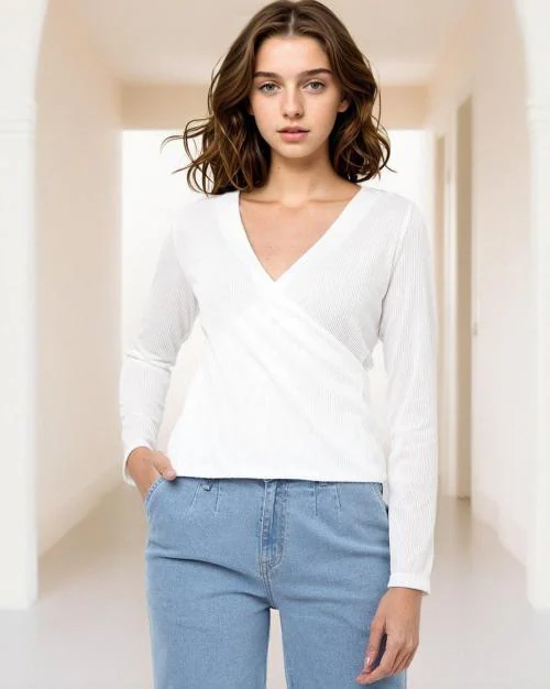 Buy Ribbed V-Neck Wrap Style Top Online at Best Prices in India - JioMart.