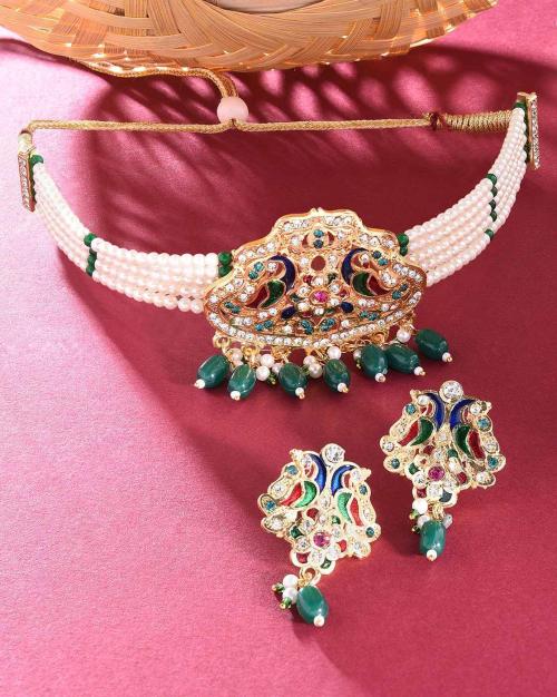 Buy Meenakari Peacock Design Rajasthani Style Choker Necklace ...
