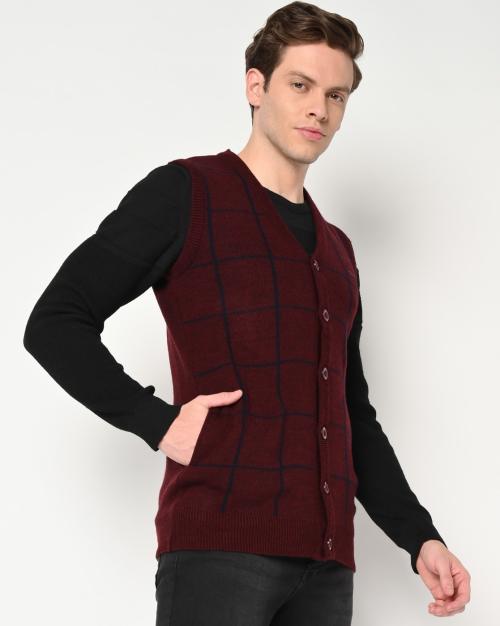 Buy Fort men sweaters cardi, maroon-blue, m Online at Best Prices in ...
