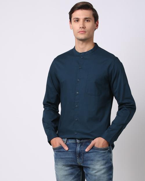 Buy Men Slim Fit Band Collar Shirt Online at Best Prices in India ...