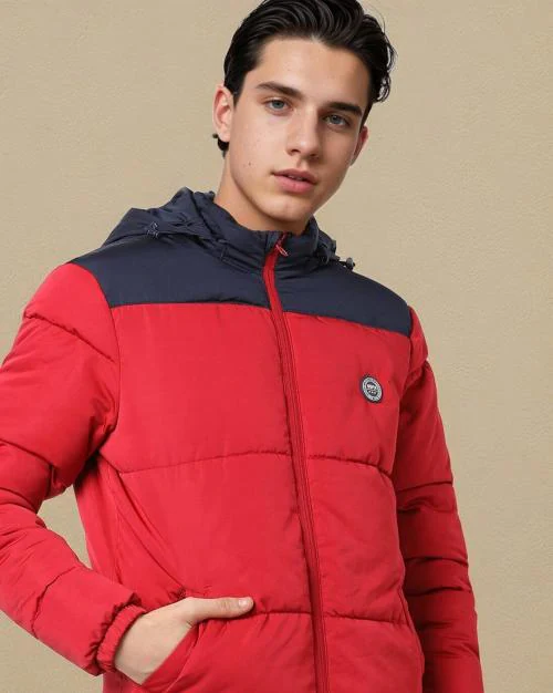 Buy Colourblock Zip-Front Puffer Jacket with Insert Pockets Online at ...