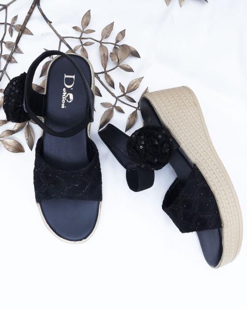 Buy Floral-Applique Open-Toe Wedges Online at Best Prices in India ...