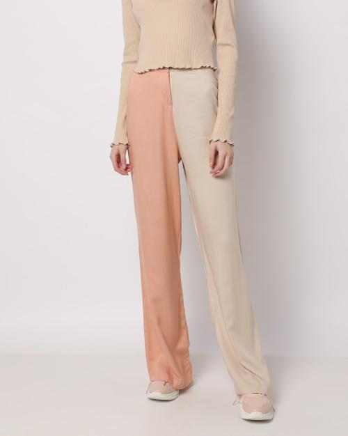 Buy Colourblock Flat-Front Flared Trousers Online at Best Prices in ...