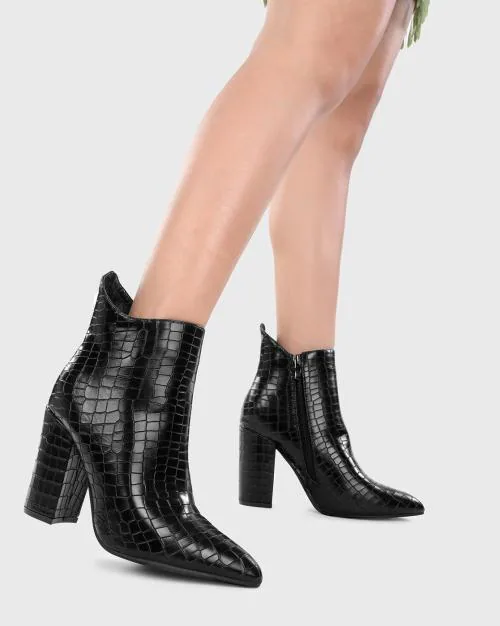 Buy Croc-Embossed Pointed-Toe Ankle-Length Boots Online at Best Prices ...