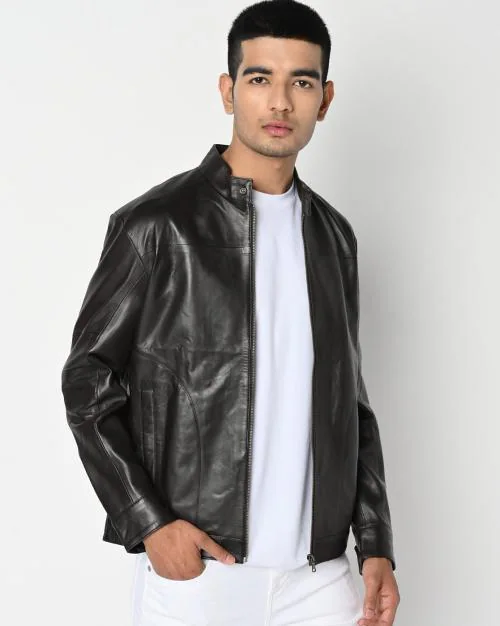 Buy Genuine Leather Zip-Front Biker Jacket Online at Best Prices in ...