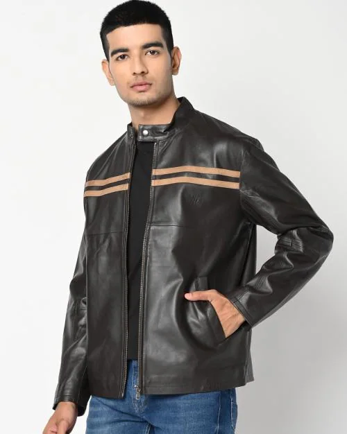 Buy Genuine Leather Zip-Front Biker Jacket Online at Best Prices in ...