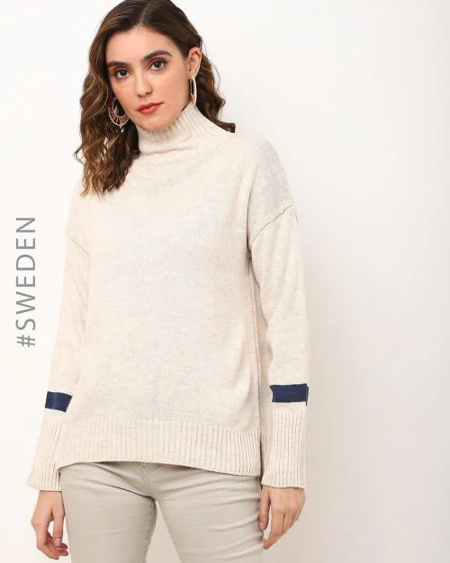 Buy High-Neck Pullover with Ribbed Hems Online at Best Prices in India ...