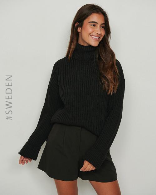 Buy Ribbed Turtleneck Side-Slit Pullover Online at Best Prices in India ...