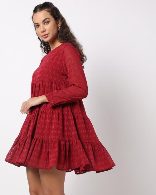 Buy Dobby-Pattern Tiered Dress Online at Best Prices in India - JioMart.