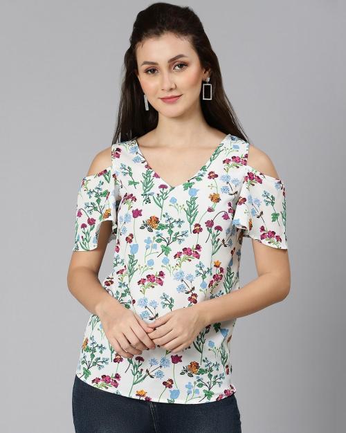 Buy Floral Print Cold-Shoulder Top Online at Best Prices in India ...