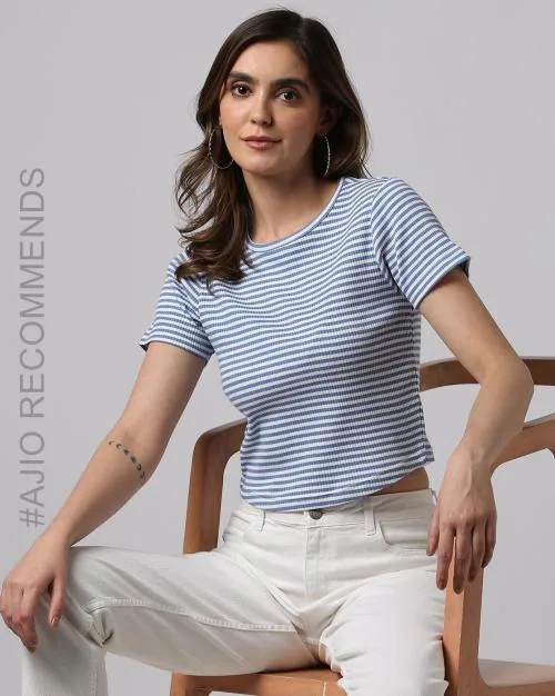 Buy Yarn Dyed Round-Neck Crop Top Online at Best Prices in India - JioMart.