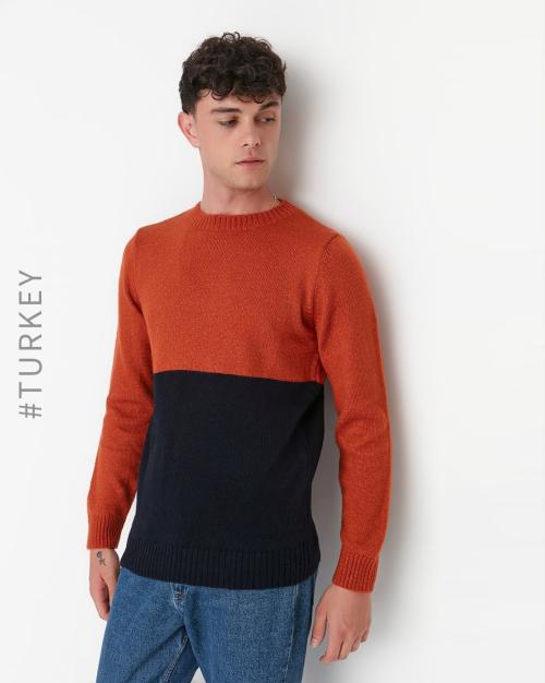 Buy Colourblock Crew-Neck Pullover Online at Best Prices in India ...