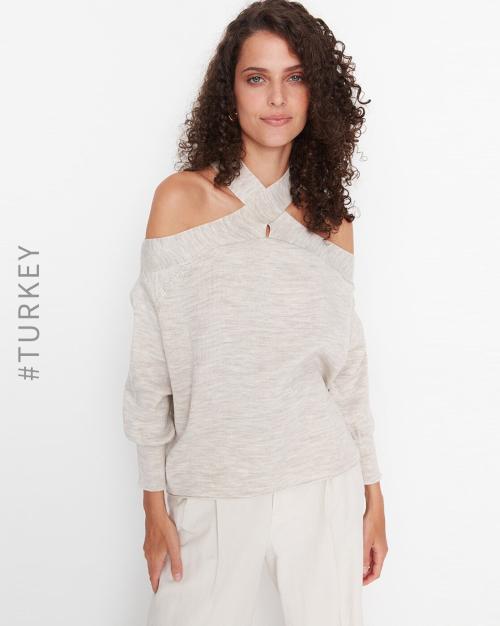 Buy Halter-Neck Pullover with Cold-Shoulder Sleeves Online at Best ...