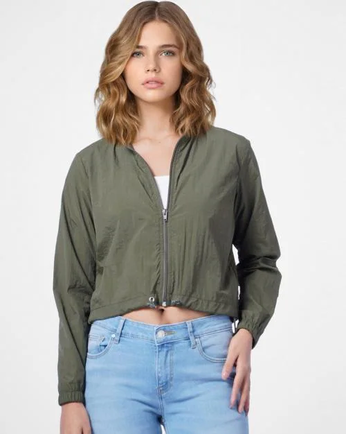 Buy Zip-Front Jacket with Cuffed Sleeves Online at Best Prices in India ...