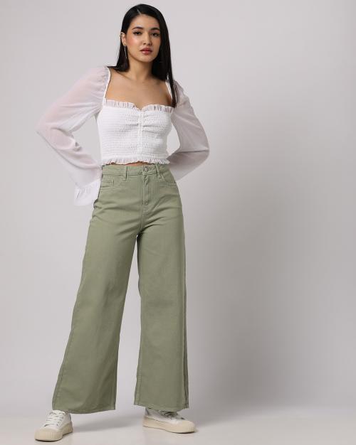 Buy Green High Rise Wide Leg Jeans Online at Best Prices in India ...