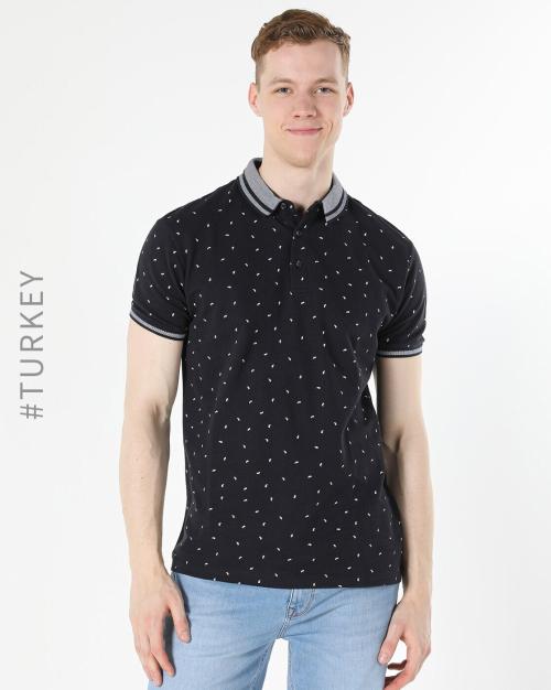 Buy Regular Fit Micro Print Cotton Polo T-Shirt Online at Best Prices ...