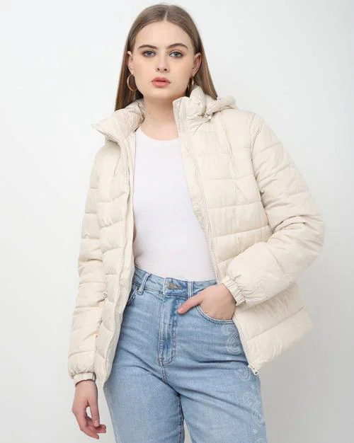Slim Fit Puffer Jacket with Detachable Hood - JioMart
