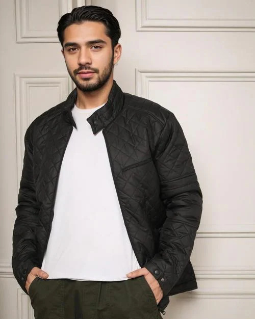 Buy Quilted Slim Fit Zip-Front Jacket with Insert Pockets Online at ...