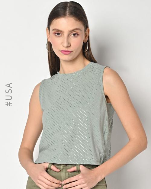 Buy Embellished Slim Fit Round-Neck Top Online at Best Prices in India ...