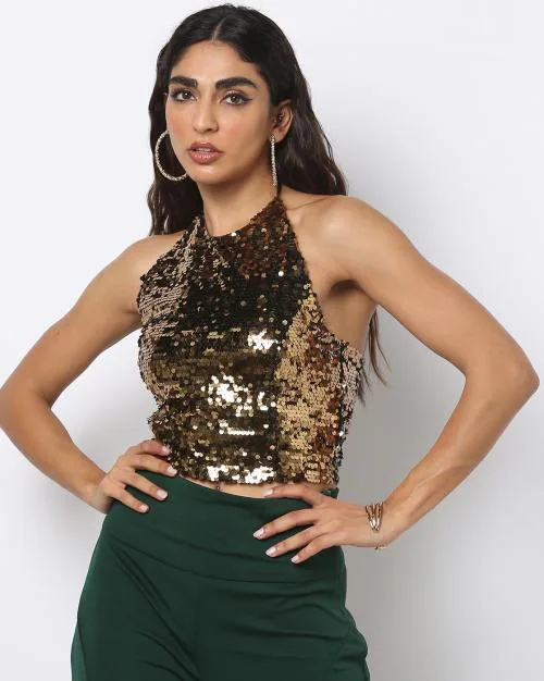 Buy Sequined Halter-Neck Crop Top Online at Best Prices in India - JioMart.