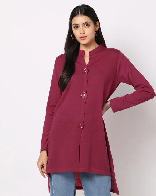 Buy Button-Down Shrug with Band Collar Online at Best Prices in India ...