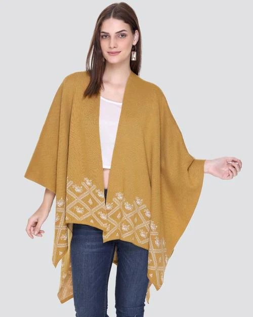 Buy Patterned-Knit Open-Front Poncho Online at Best Prices in India ...