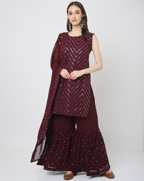 Buy Embellished Straight Georgette Kurta Set with Dupatta Online at ...