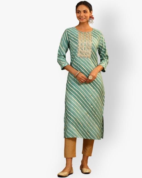Buy Striped Round-Neck Straight Kurta Online at Best Prices in India ...
