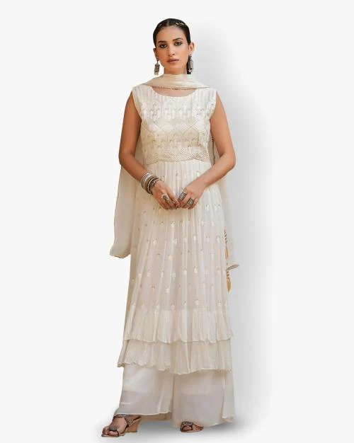 Buy Sequinned Side Slit A-Line Kurta Palazzo Set Online at Best Prices ...
