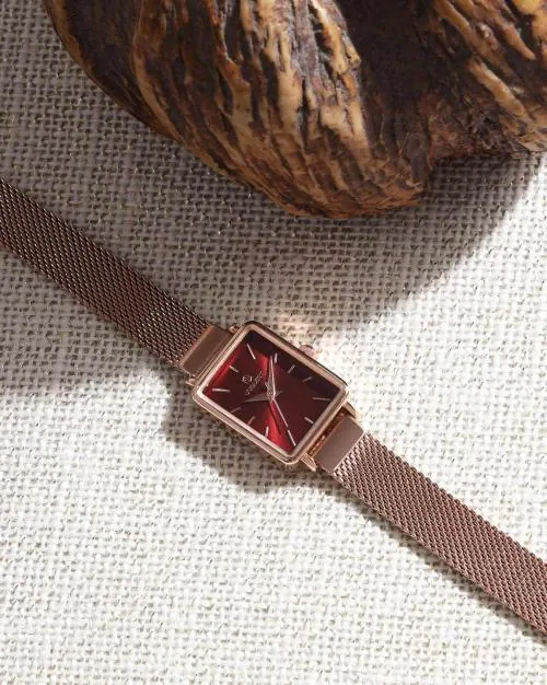 Buy Maroon Dial Analogue Fashion Watch with Mesh Strap For Women Online ...