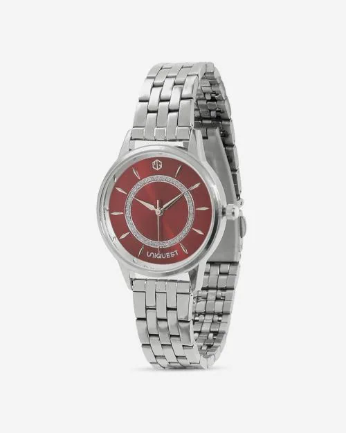 Buy Maroon Dial Analogue Fashion Watch with Steel Strap For Women ...