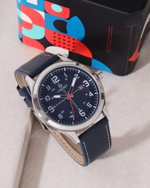 Buy Blue Dial Analogue Fashion Watch with Date Function And Leather ...