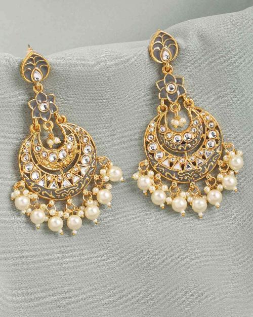 Buy Enamel Gold-Plated Stone-Studded Chandbali Earrings Online at Best ...