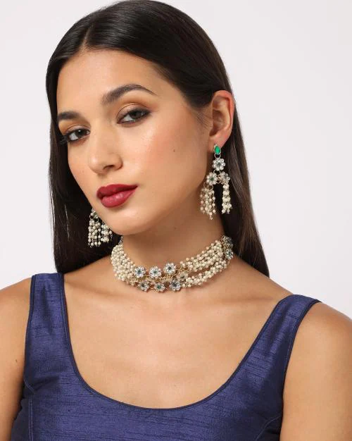 Buy Flower Design Choker Necklace & Earrings Set Online at Best Prices ...