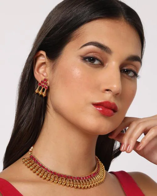 Buy Gold-Plated Pota Stone-Studded Choker Necklace Set -JW-10981470PK ...