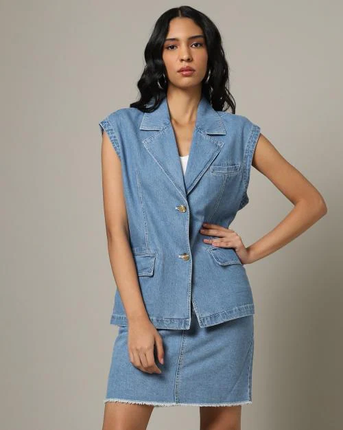 Buy Notched Lapel Denim Jacket Online at Best Prices in India - JioMart.