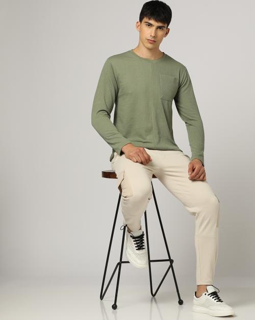 Buy Regular Fit Striped Self-Structured Crew-Neck T-Shirt Online at ...