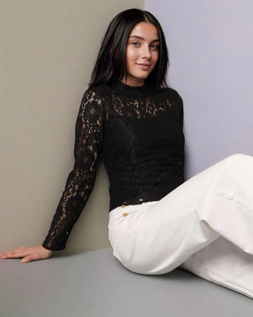 Buy Women Floral Lace Slim Fit Top Online at Best Prices in India ...