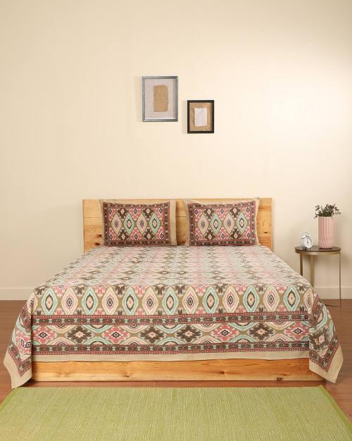 Buy Sanganer Print Cotton Double Bedsheet with 2 Pillow Covers Online ...