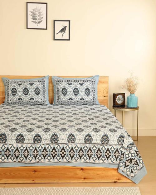 Buy Sanganer Print Cotton Double Bedsheet with 2 Pillow Covers Online ...
