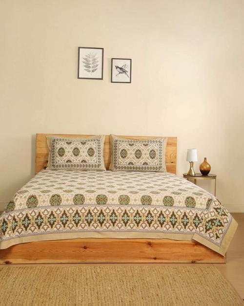Buy Sanganer Print Cotton Double Bedsheet with 2 Pillow Covers Online ...