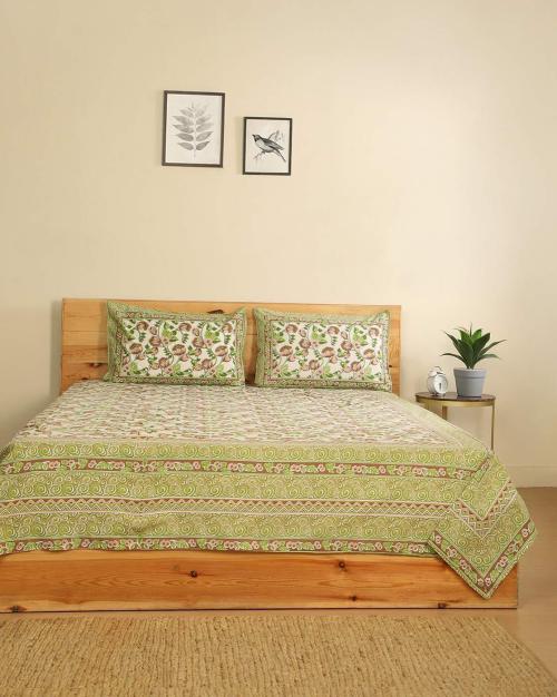 Buy Sanganer Print Cotton Double Bedsheet with 2 Pillow Covers Online ...